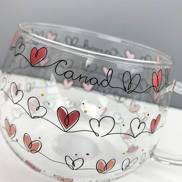 Welsh cariad glass mug | Welsh Mugs and coasters | Adra