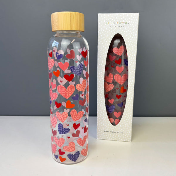 Hearts glass Water Bottle | Welsh Kitchen Accessories | Adra