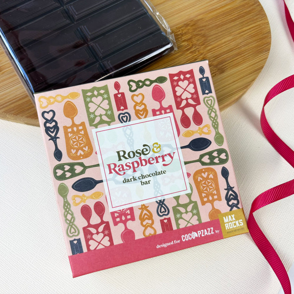 Rose & raspberry Chocolate Bar | Coco Pzazz Welsh Chocolate | Adra