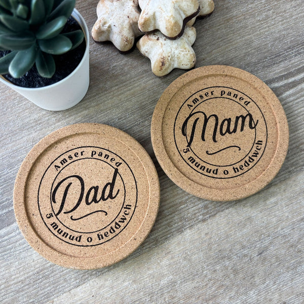 Personalised Amser Paned Coaster | Welsh Kitchen Accessories | Adra