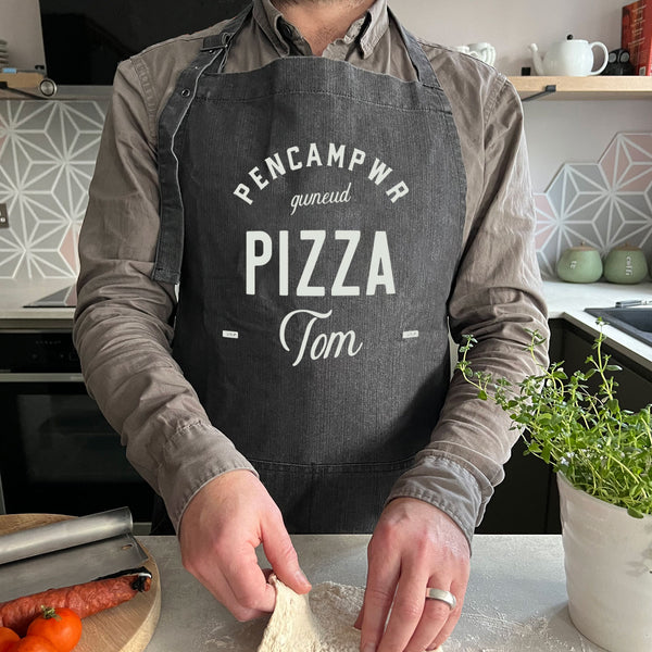 Personalised Pizza Champion Apron | Welsh Kitchen Textiles | Adra